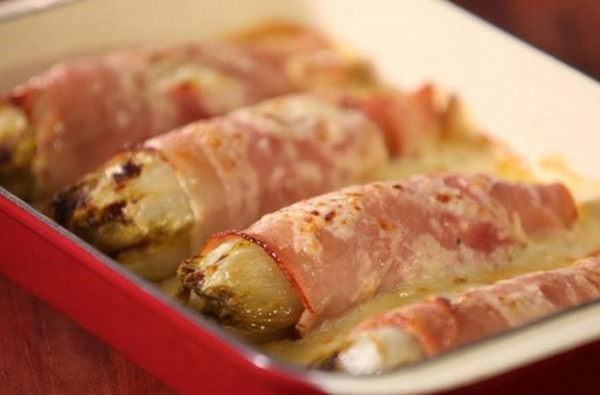 Braised Witlof wrapped in Ham Gratin and Béchamel Sauce